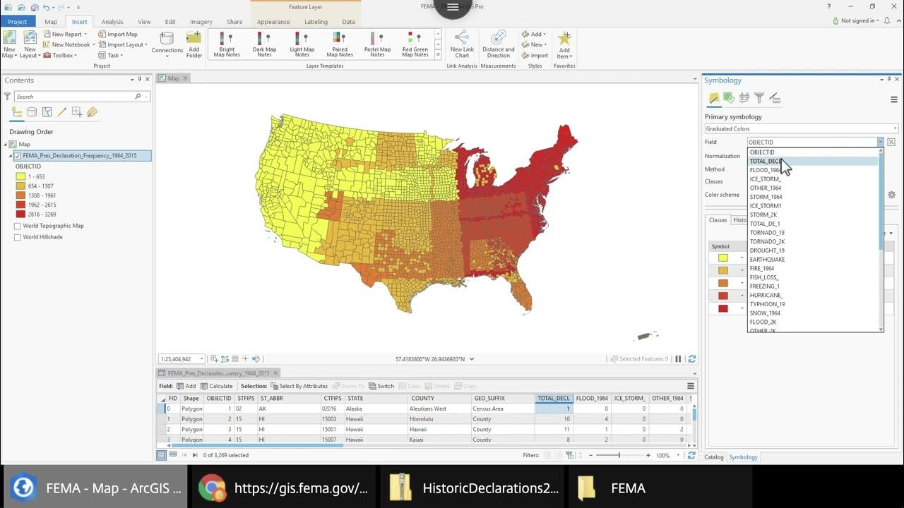 Making a Choropleth Map from FEMA Disaster Declaration GIS shapefile Data with ArcGIS Pro - YouTube