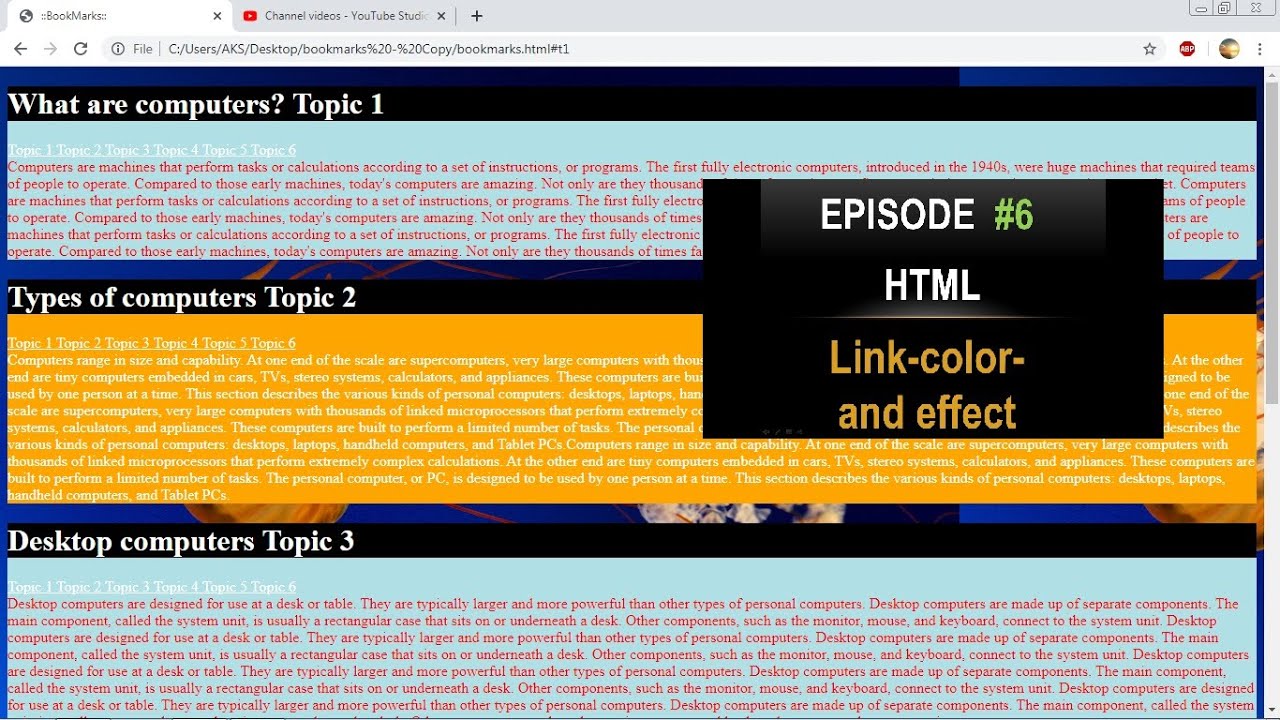 HTML|| HTML LINK COLOR FORMATTING WITH CSS || EPISODE-#6 - YouTube