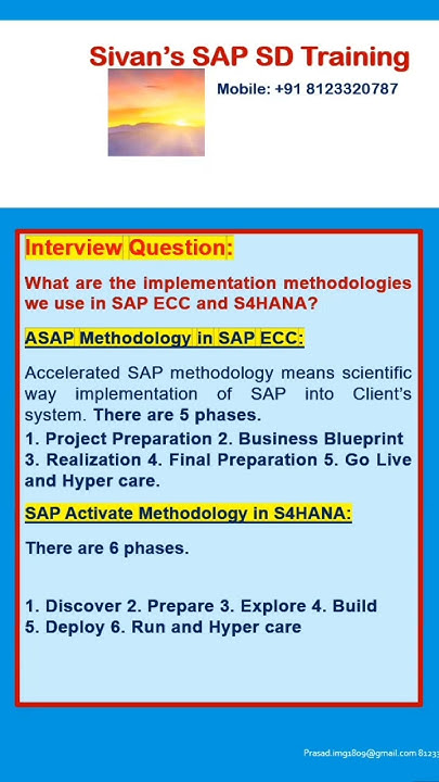 Implementation Methodologies In SAP ECC And S4HANA | Interview Questions | Sivan's SAP SD ...
