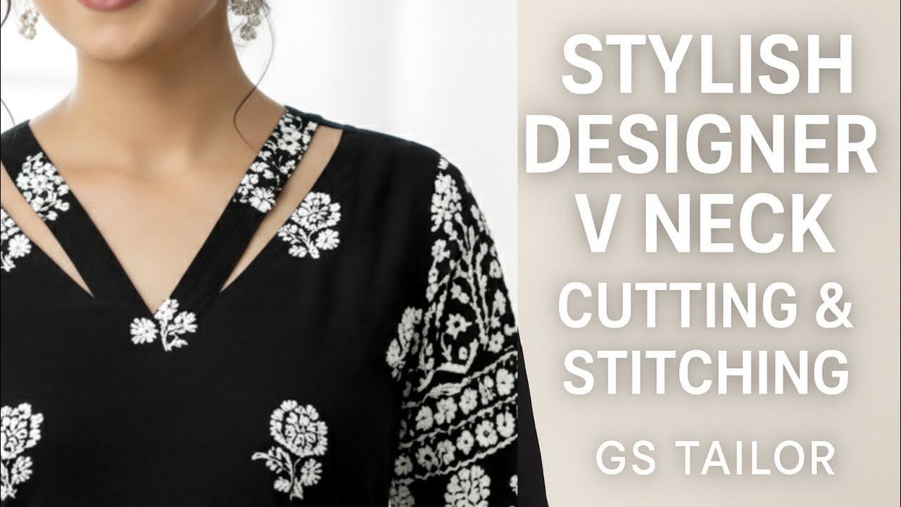 Designer V Neck Cutting and Stitching | Double Strip Neck Design | GS ...