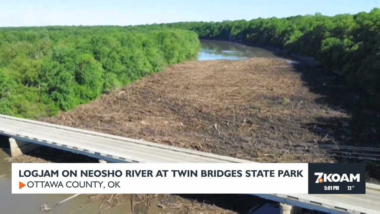 Logjam on Neosho River at Twin Bridges State Park - YouTube