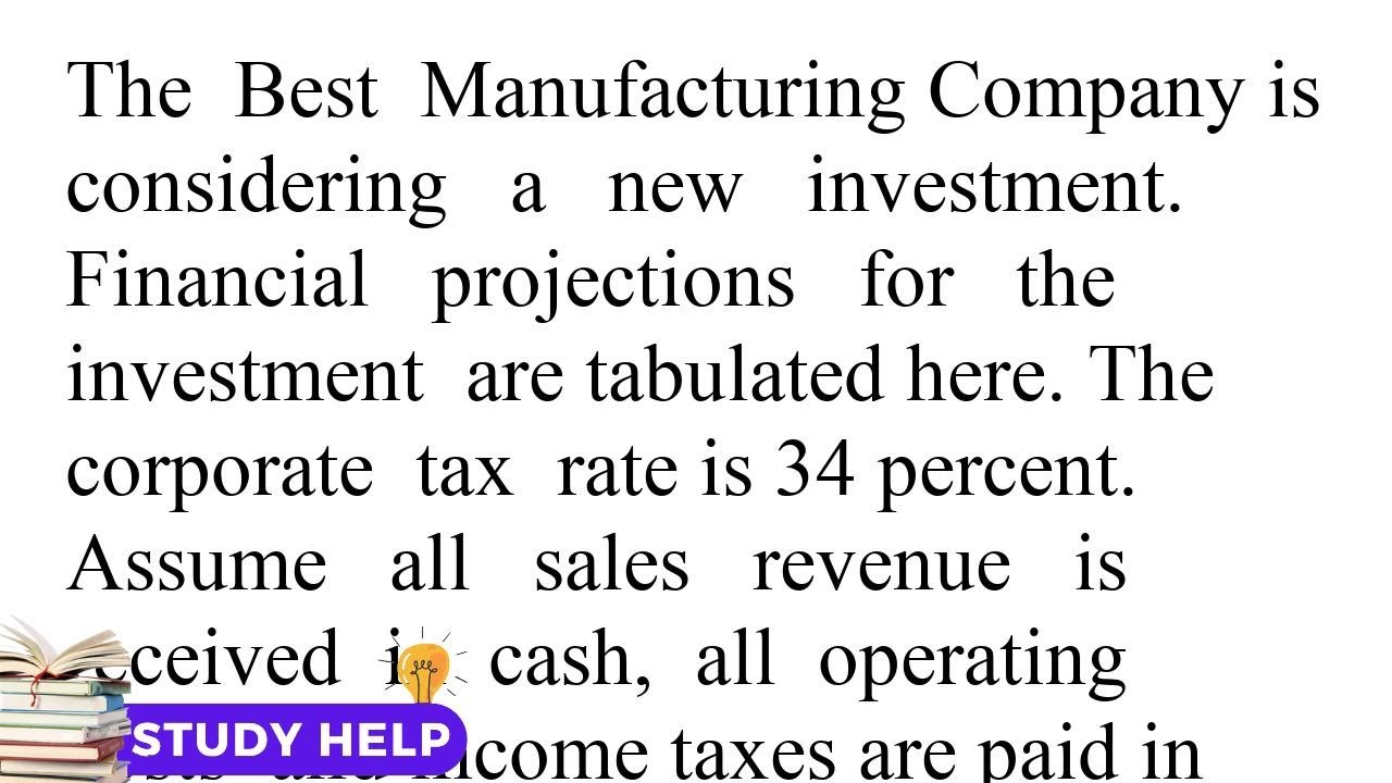 The Best Manufacturing Company is considering a new investment ...