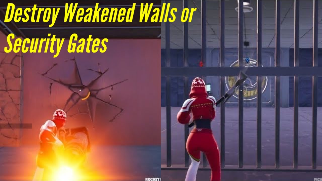 Destroy weakened walls or security gates - Fortnite Chapter 4 S4 - YouTube
