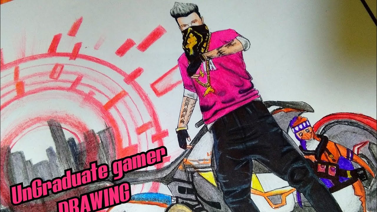 FREE FIRE DRAWING | FREE FIRE YOU TUBER UNGRADUATE GAMER DRAWING ...