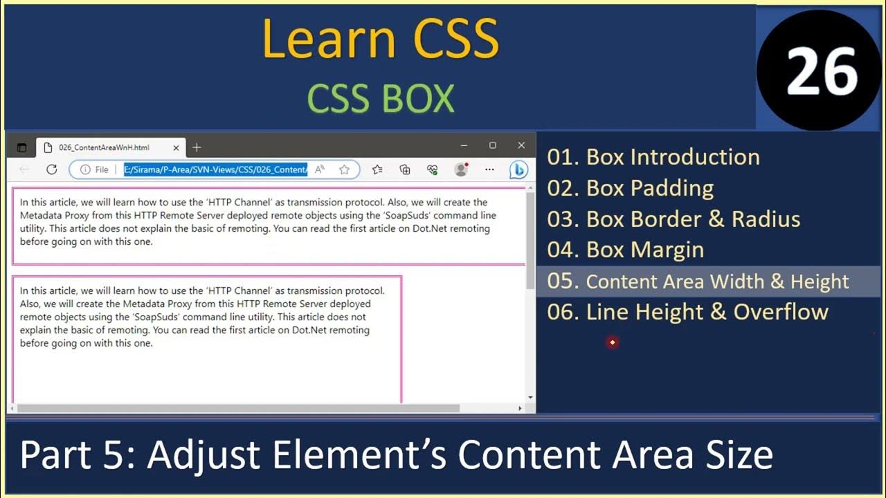 Box | Part 5 - Content Area Width & Height | CSS Tutorial #26 - YouTube