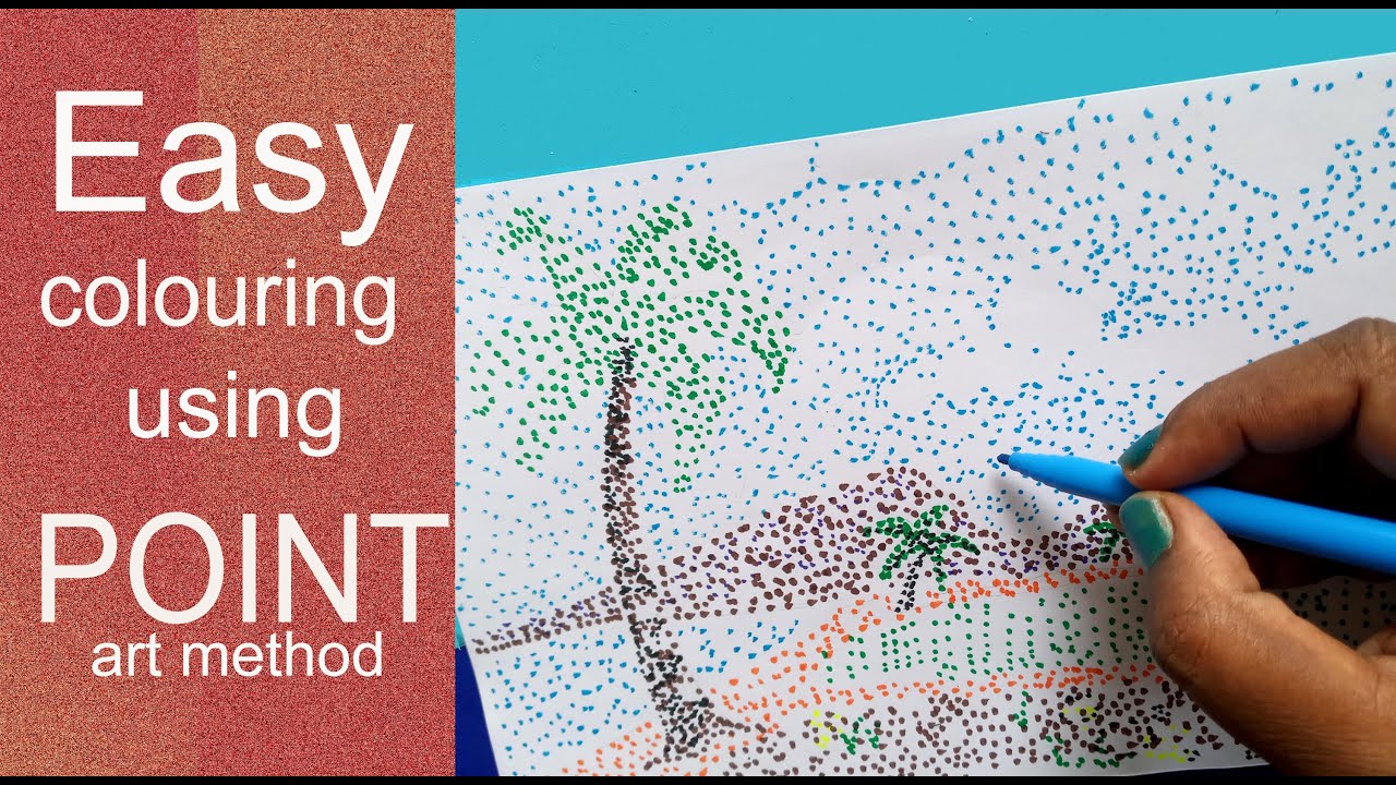 How to colour scenery using point/dots method/Basic pointillism art for ...