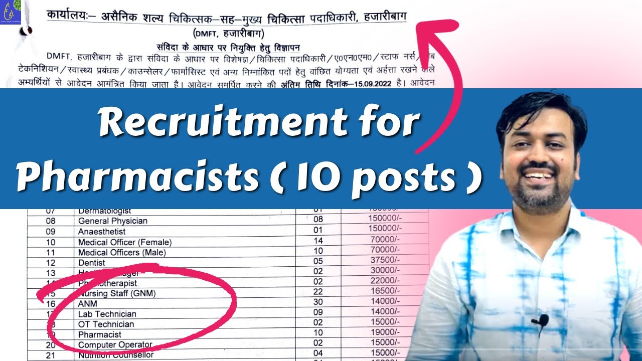 Pharmacist Job | Recruitment for Pharmacists (10 posts) under Chief ...