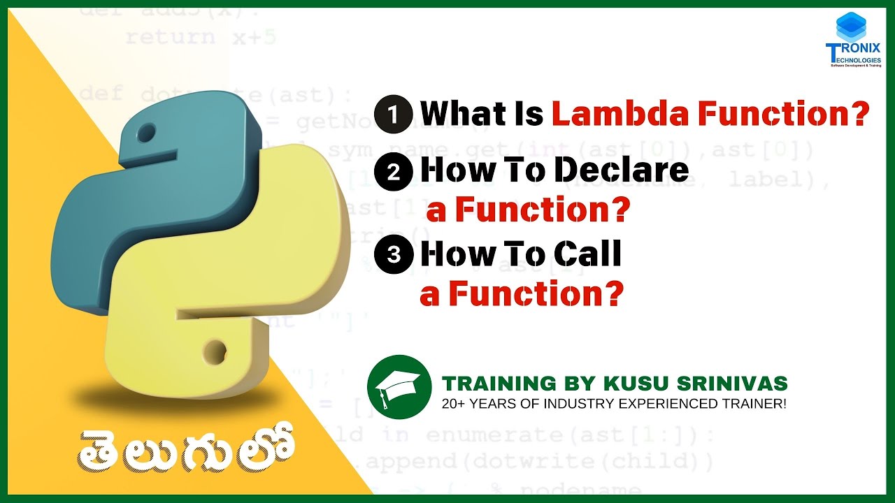 Lambda Function In Python Python For Beginners Python Telugu