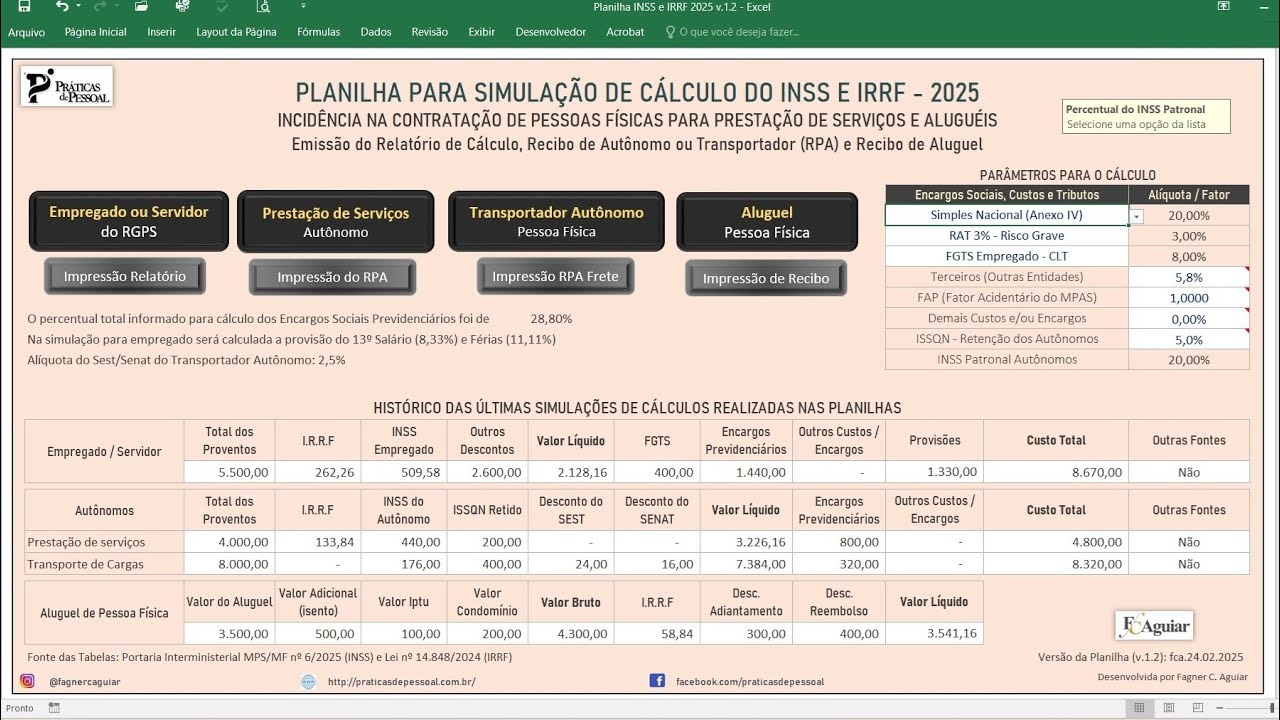 Planilha para Simulação de Cálculo do INSS e IRRF - YouTube