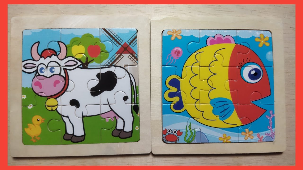 Puzzle hewan ikan dan sapi // fish and cow puzzle // merakit hewan ikan ...