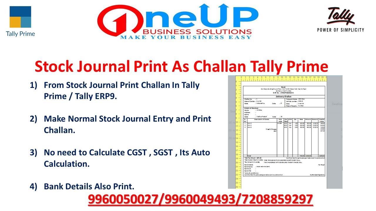 Stock Journal Print As Challan Tally Prime Tally ERP9 YouTube