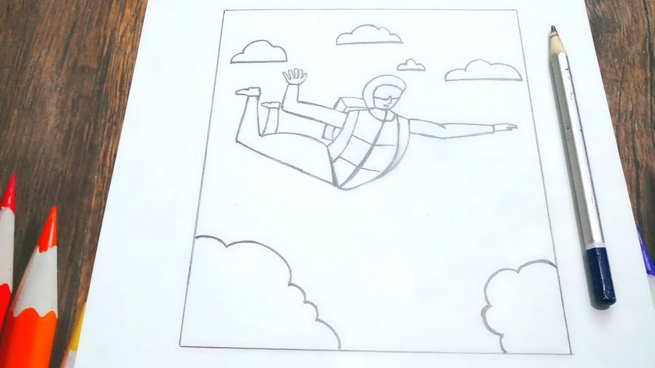 How to Draw a Paragliding woman | Step by Step with Pencil sketch ...