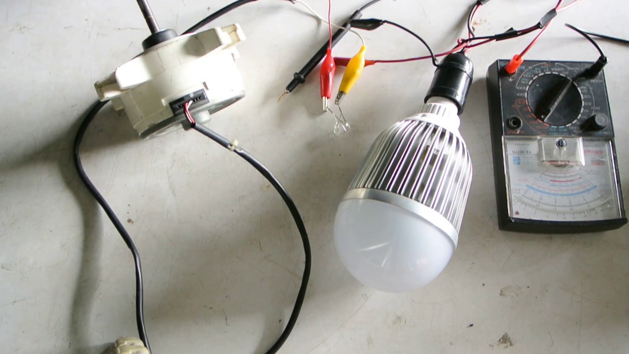 ทดสอบปั่นไฟจาก dc motor air ขับหลอด LED 220v 19W - YouTube