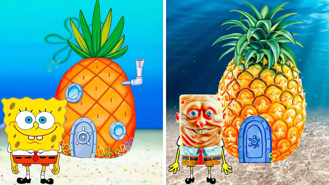 Spongebob houses vs Spongebob in real life meme - YouTube