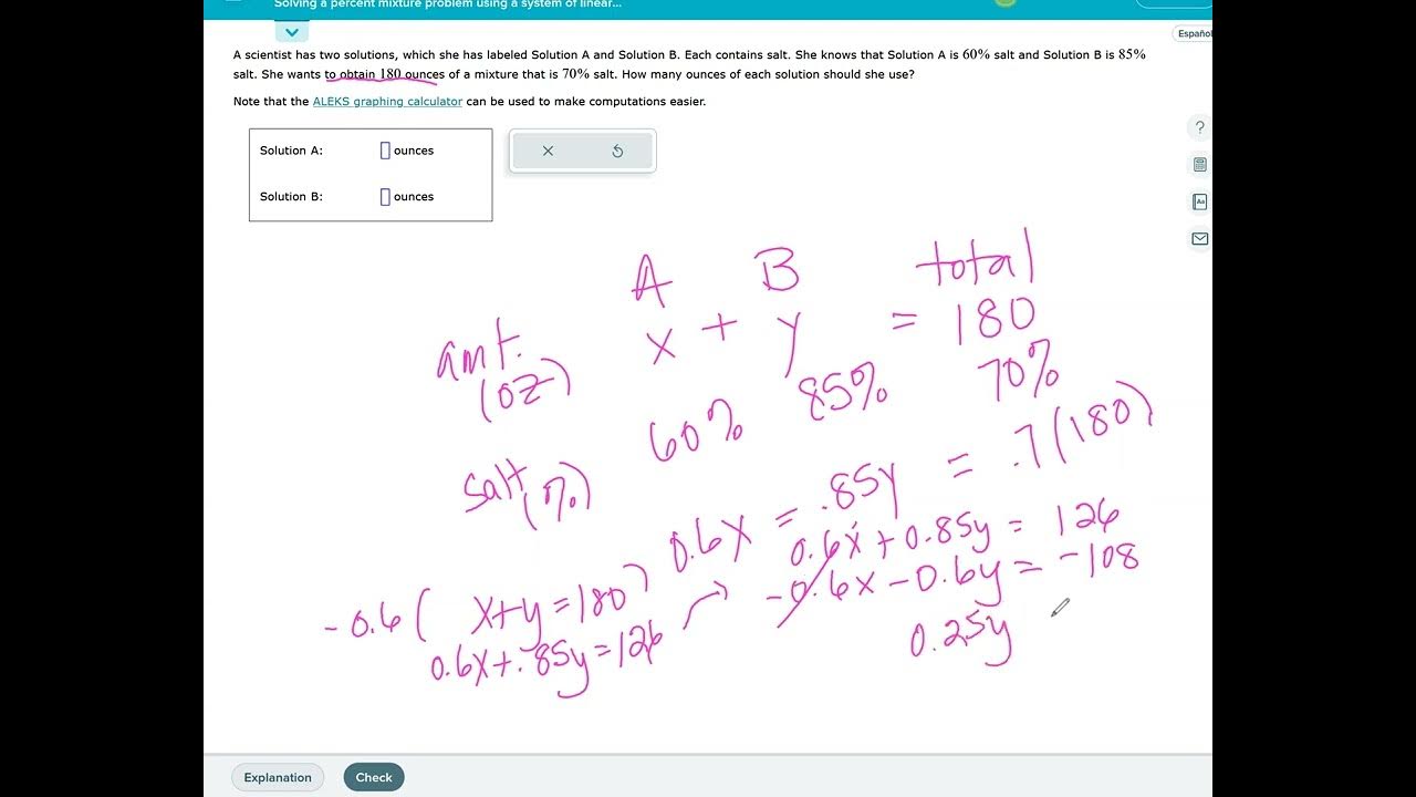 Solving A Percent Mixture Problem Using A System Of Linear Equations