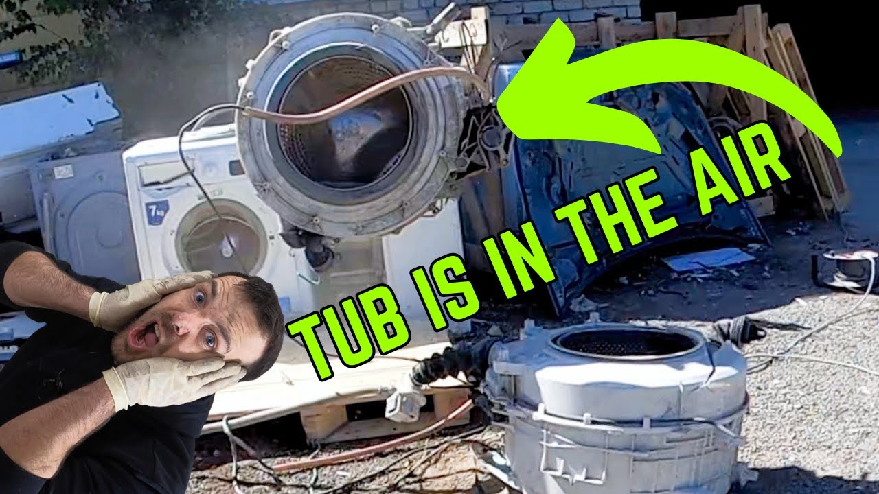 Crazy jumping tubs- washingmachine parts flying in the air. - YouTube