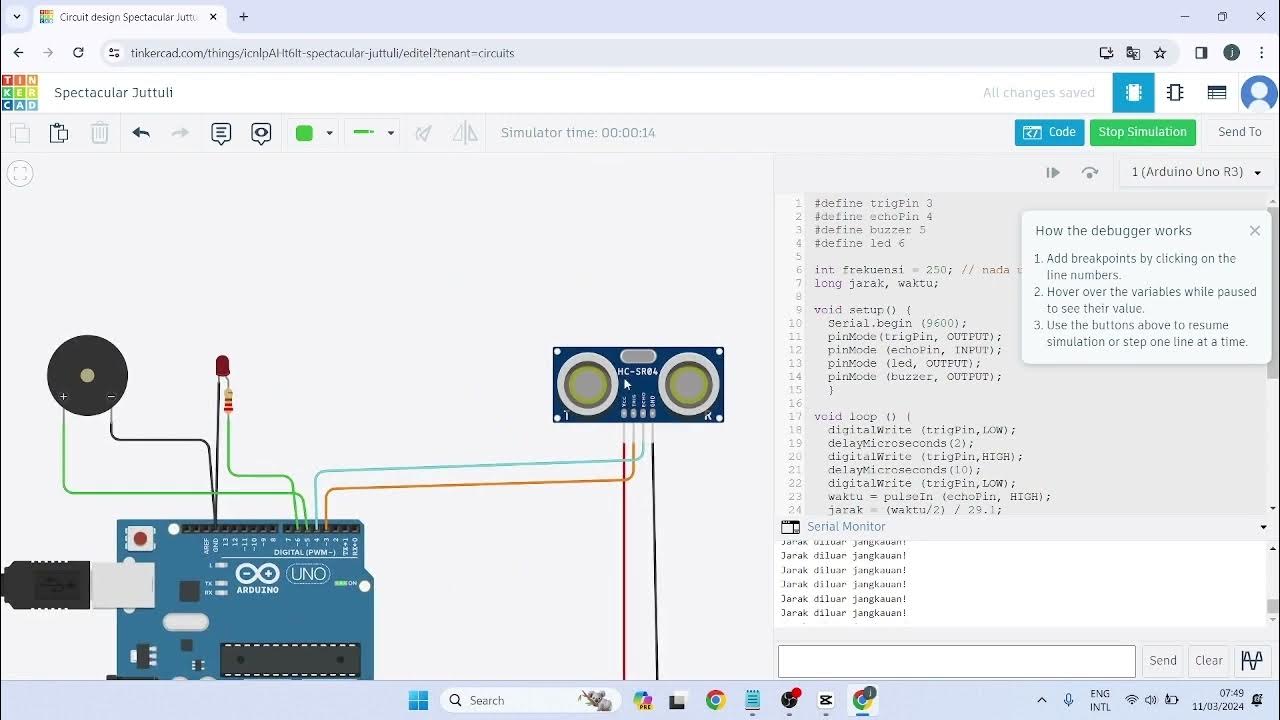arduino part 9 : membuat alarm dengan sensor ultrasonic dan lampu LED ...