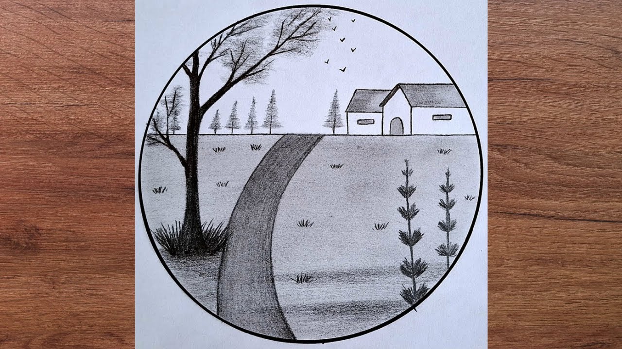 How to draw easy scenery for beginners | simple circle scenery drawing ...