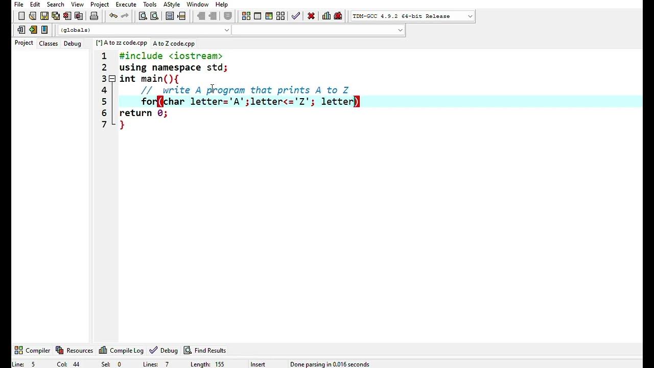 A program that prints A to Z or Alphabetical order using C++ language - YouTube