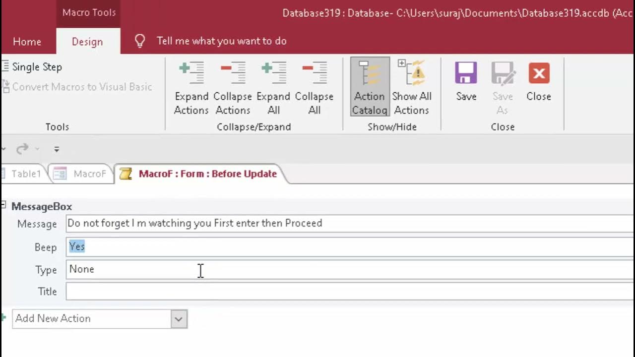Simple macro for warning in Microsoft Access 2019@COMPUTEREXCELSOLUTION - YouTube