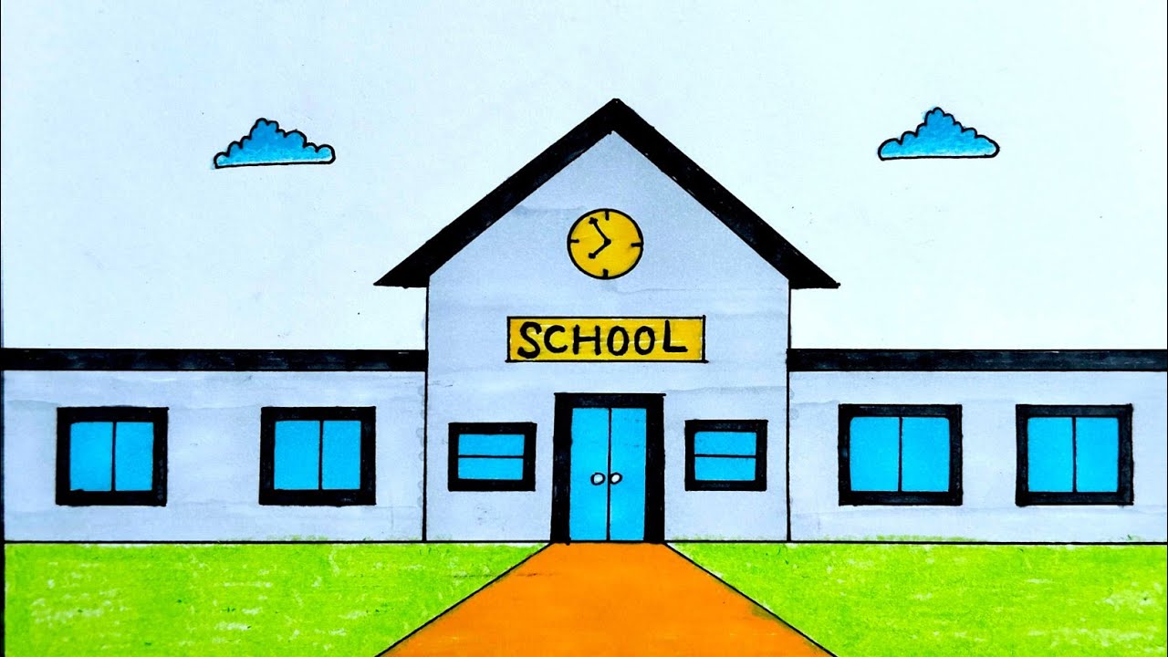 Beautiful School 🏫 Building Drawing for Competition | How to Draw ...