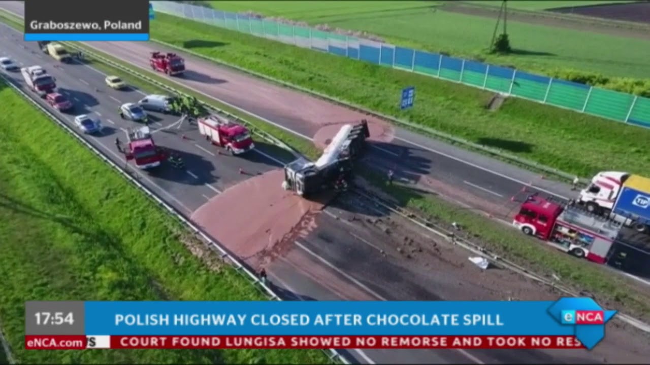 Polish highway closed after chocolate spill - YouTube