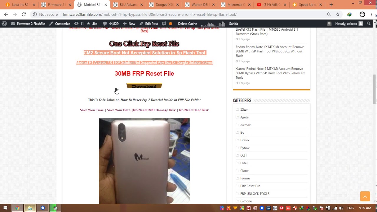 Mobicel R1 FRP Unlock Solution With SP Flash Tool With 30MB File Easy ...