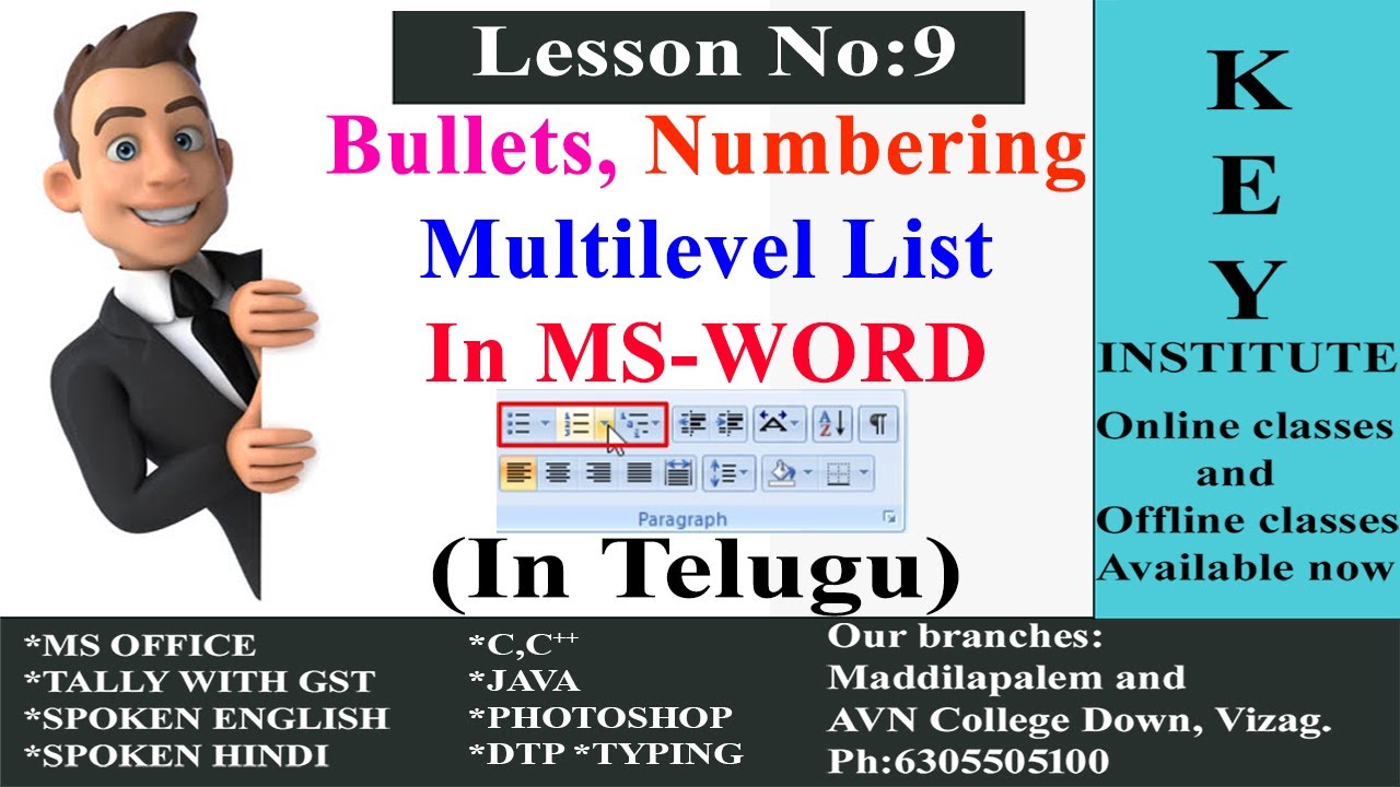How To Use Bullets Numbering Multilevel List In MS Word In Telugu how-to-use-bullets-numbering-multilevel-list-in-ms-word-in-telugu