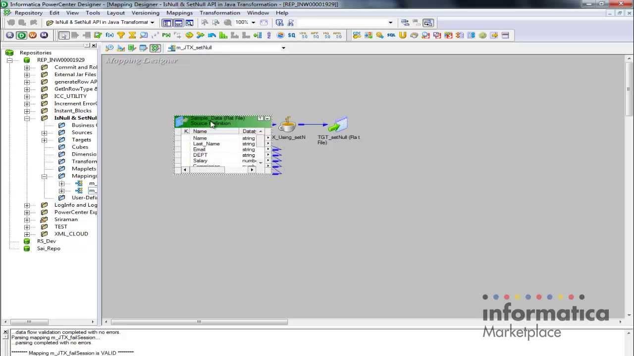 Using IsNull & SetNull API in Java Transformation - YouTube