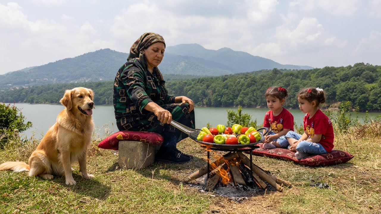 Rustic Saj Cooking by the Lake: Traditional Azerbaijani Family Feast 🐶 ...