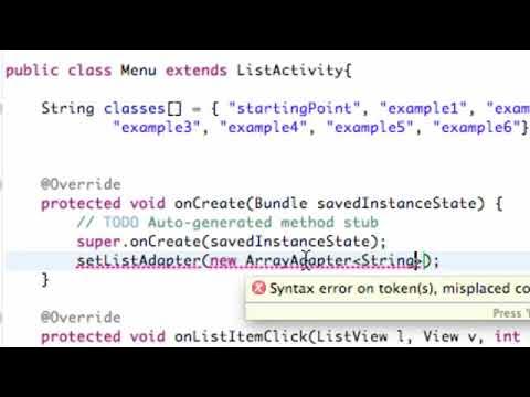 Android Application Development Tutorial 19 Setting up an ArrayAdapter - YouTube
