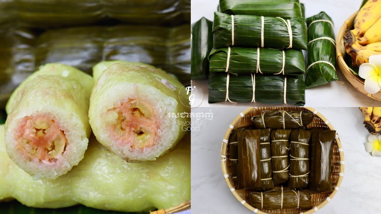 Sticky Rice with Banana | អន្សមចេក | Ansom Chek | ម្ហូបខ្មែរ ...
