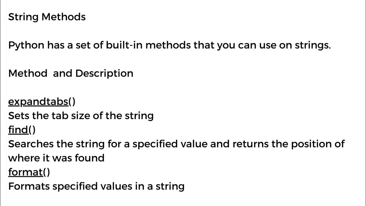 String Methods Expandtabs Find And Format Youtube