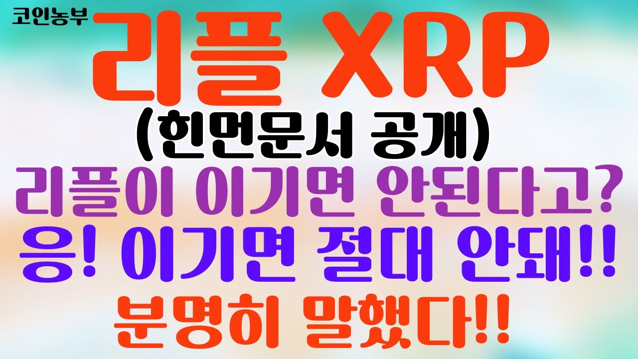 리플 Sec 소송에서 이기면 안돼 리또속 맛보기 싫으면 이기지 말자 제발 리플 Sec 승소 패소 합의 Xrp 힌먼 토레스 리플코인 리플sec