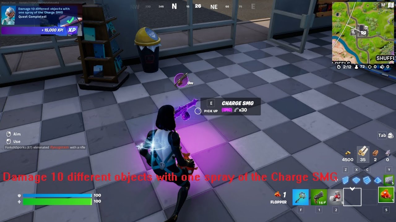 Damage 10 different objects with one spray of the Charge SMG - Fortnite ...