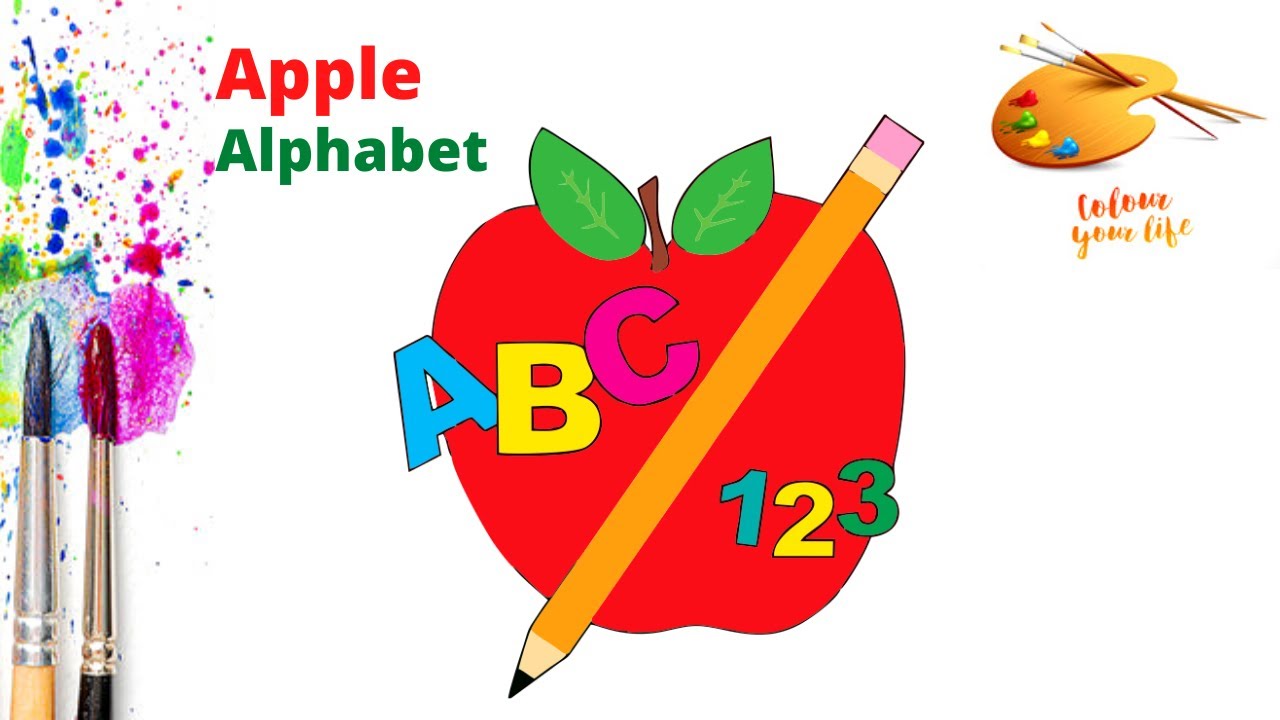 How to Draw Apple | Alphabet drawing for Kids | A for Apple Art for ...