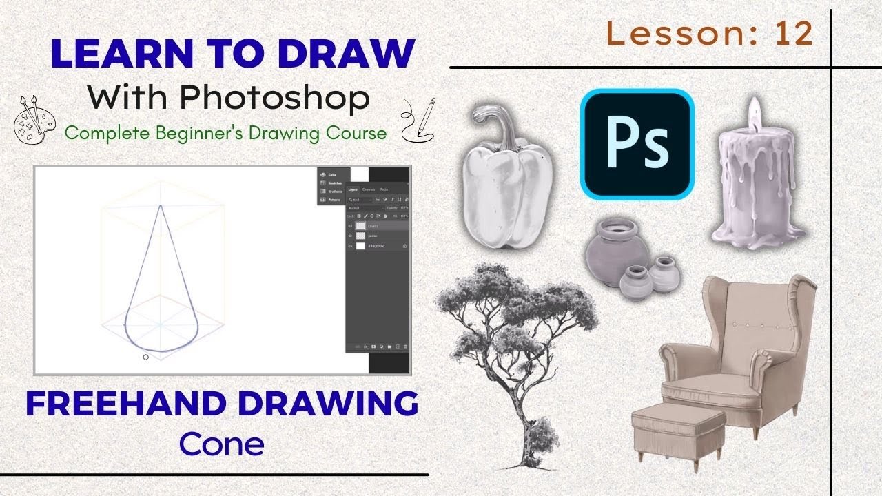 Draw a Cone Freehand | Easy Photoshop Drawing Lesson | Lesson 12 - YouTube