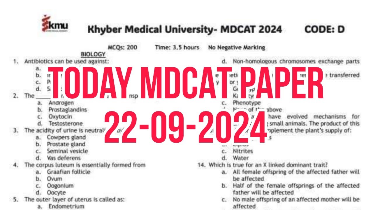 Today KMU MDCAT fully Solved paper || MDCAT Test today Conducted by KMU ...
