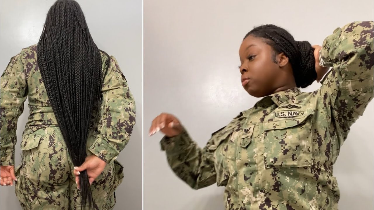 How To | Military Bun with butt length braids (no tension/headaches ...