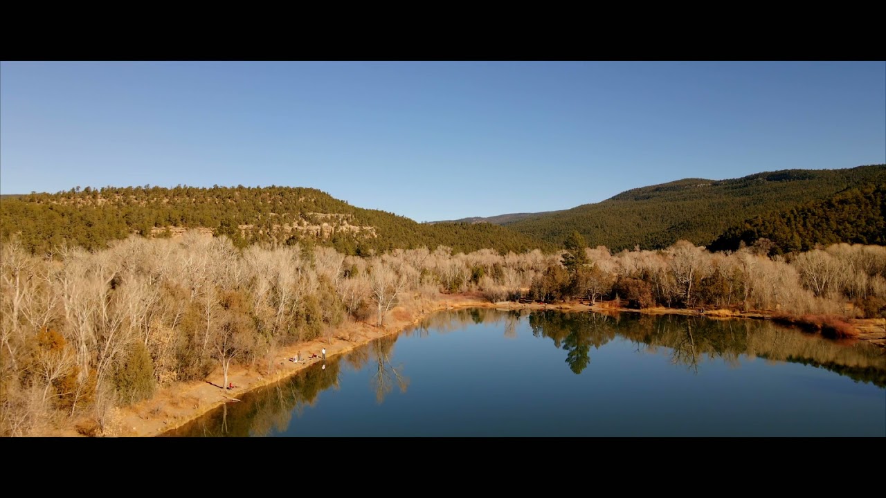 Flyover monastery lake- Pecos Nm - YouTube