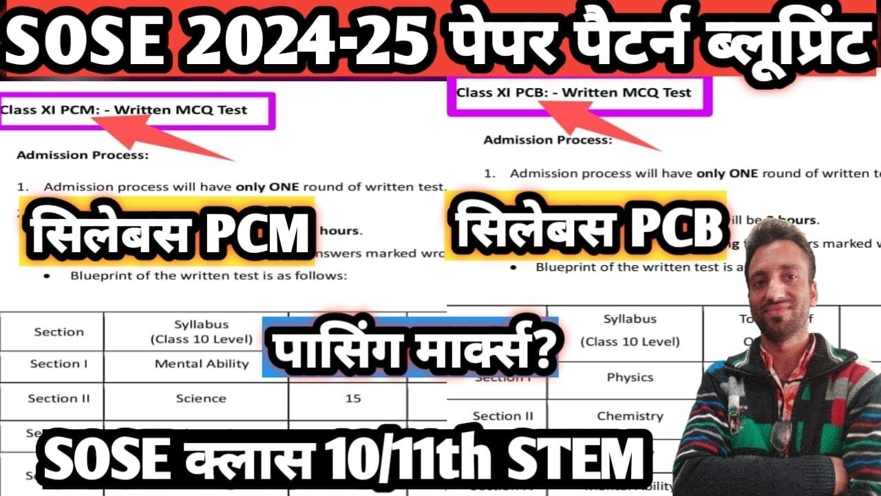 Exam Pattern for Class 11th SOSE STEM (PCB+PCM) 2024-25 || SOSE के STEM ...