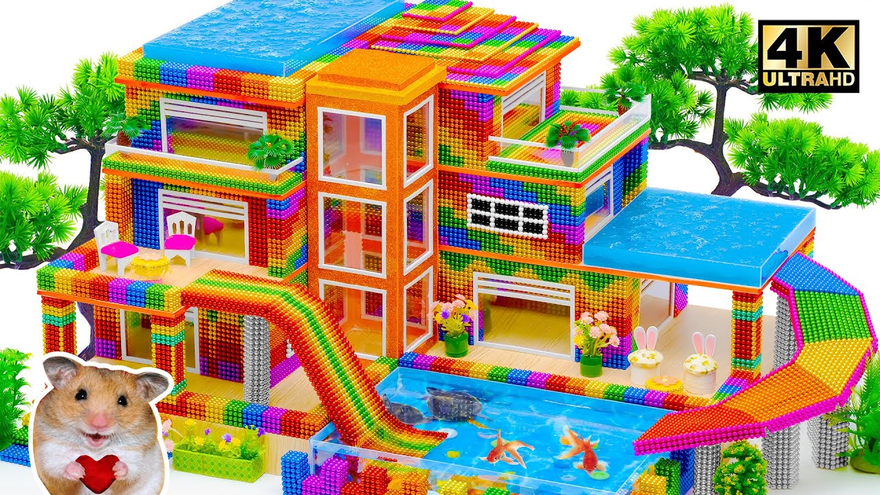 ASMR Build Mini Double Water Slide And Slime Pools With Magnet Balls ...