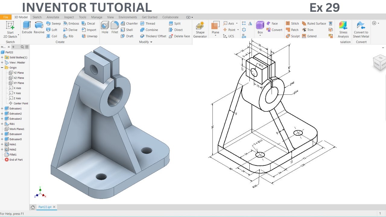 Autodesk Inventor 3D Modeling Tutorial: Ex 29 | Inventor Tutorial - YouTube
