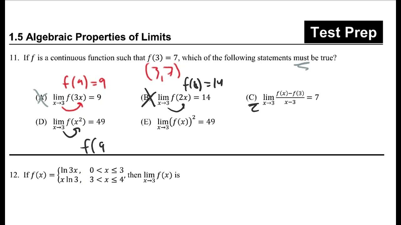 CalAB - Algebraic Properties of Limits and Piecewise Functions - #11 - YouTube