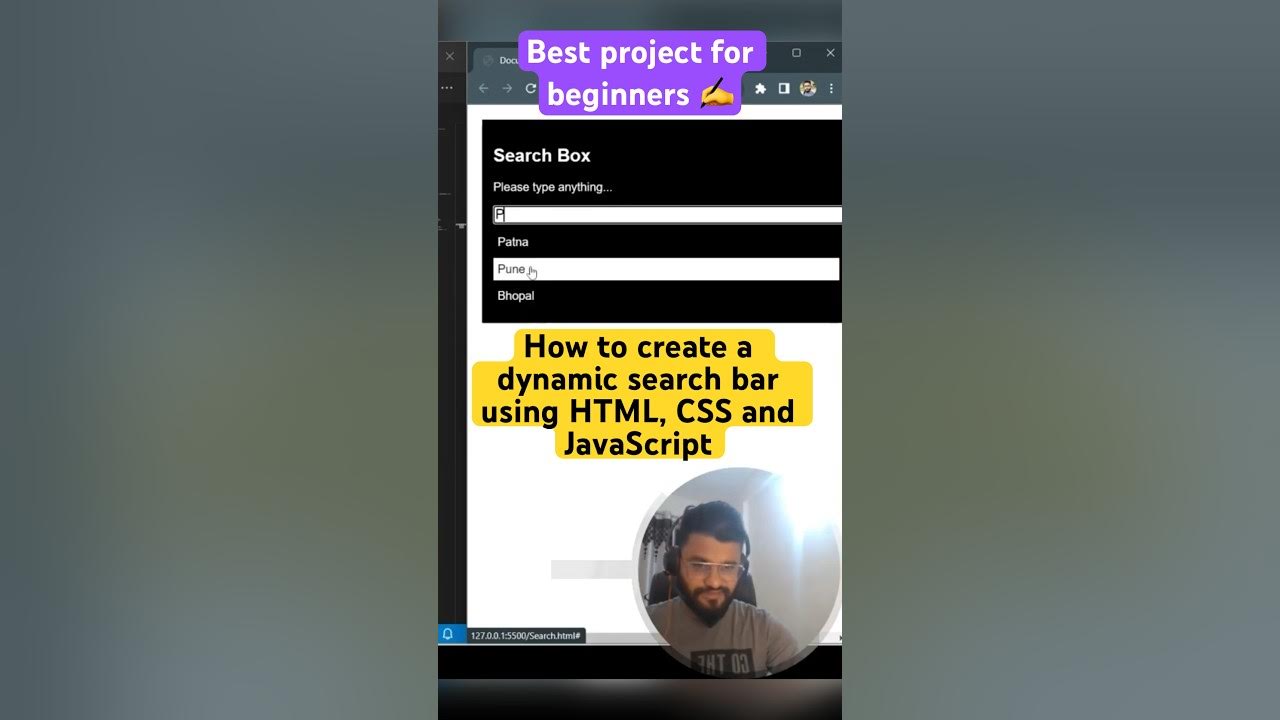How to create a dynamic search bar using HTML, CSS and #javascript #shorts #coding #html #css ...