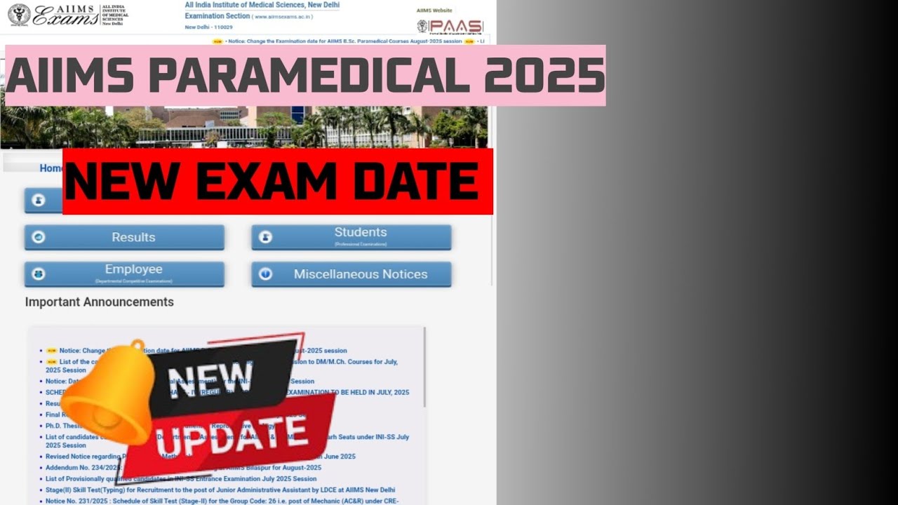 AIIMS PARAMEDICAL EXAM 2025 - NEW EXAM DATE | BIG UPDATE 😱🔥#aiims - YouTube