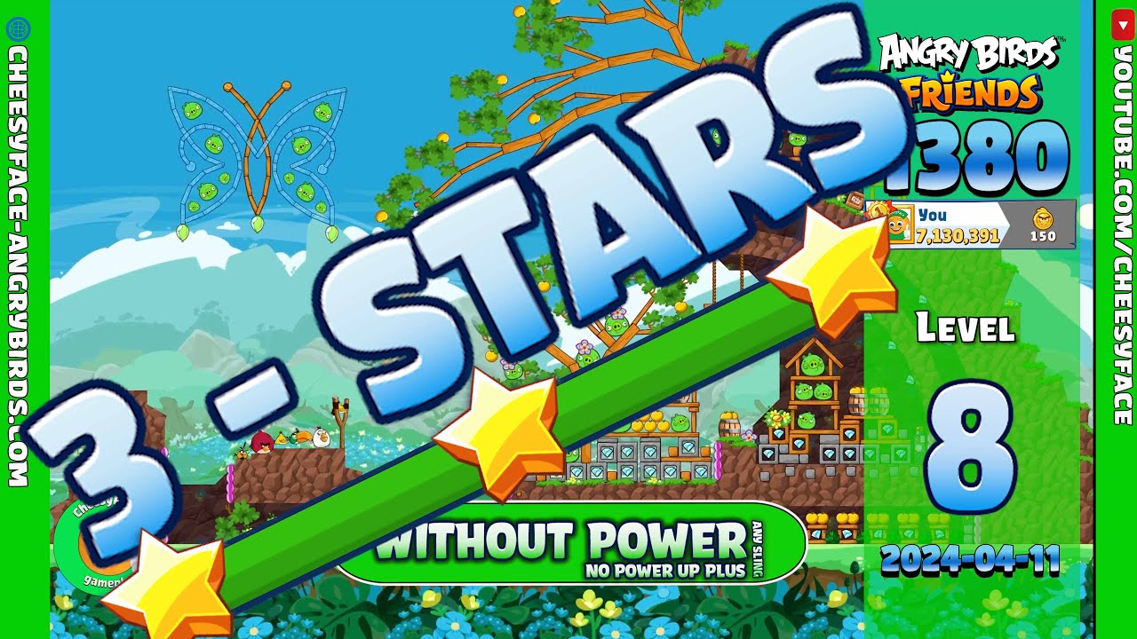 HOW TO GET 3 Stars LEVEL 8 ANGRY BIRDS FRIENDS TOURNAMENT 1380 NO POWER ...
