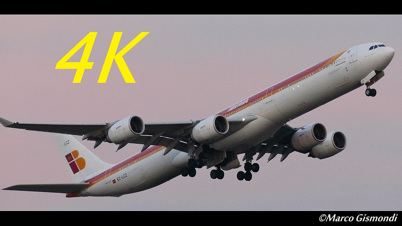 awesome Airbus A340-600 sunset takeoff from Rome FCO - YouTube