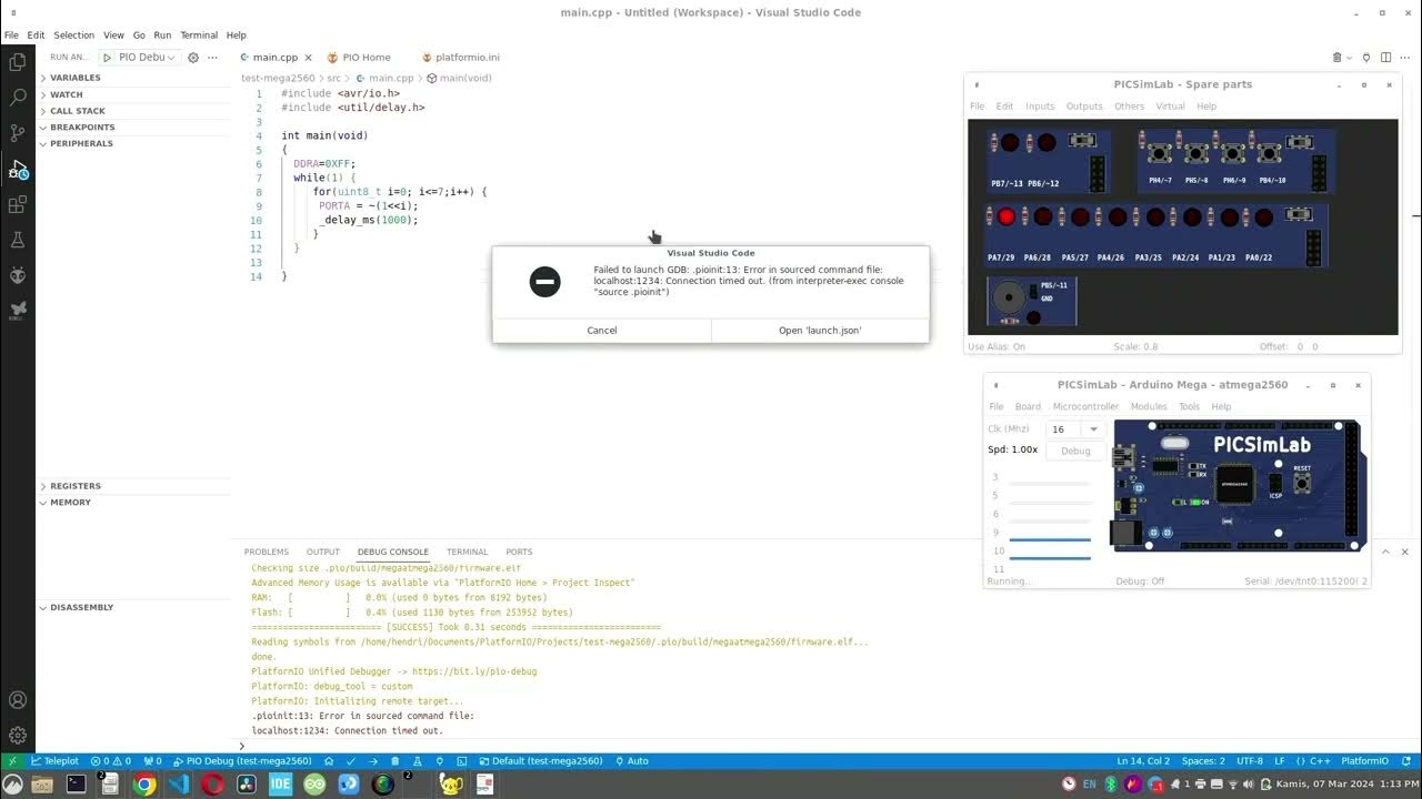 Debugger AVR Mikrokontroller dengan menggunakan PICSIMLAB dan PlatformIO VSCode - YouTube