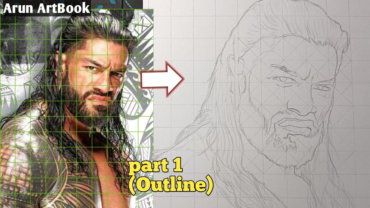 Drawing Roman Reings / How to draw Wwe Roman Reings / Outline Tutorial ...